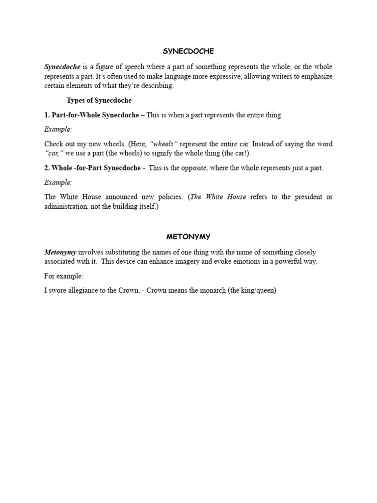 SYNECDOCHE and METONYMY | PDF