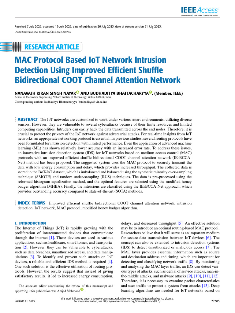 MAC Protocol Based IoT Network Intrusion Detection Using Improved Efficient Shuffle ...