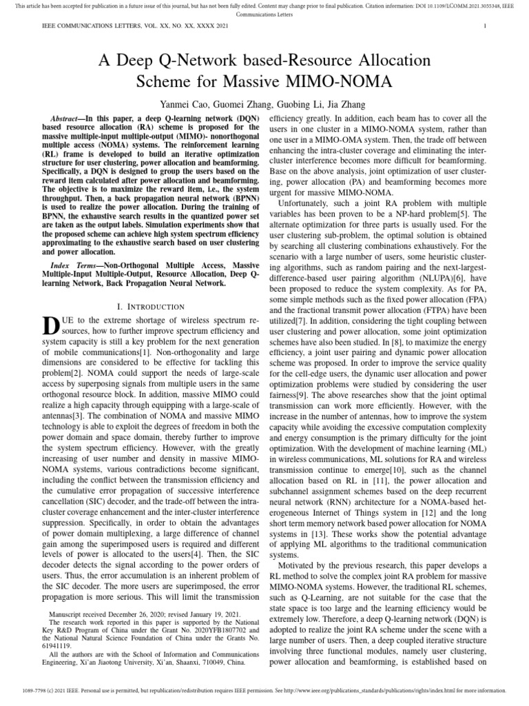 A Deep Q-Network Based-Resource Allocation | PDF | Mimo | Cluster Analysis