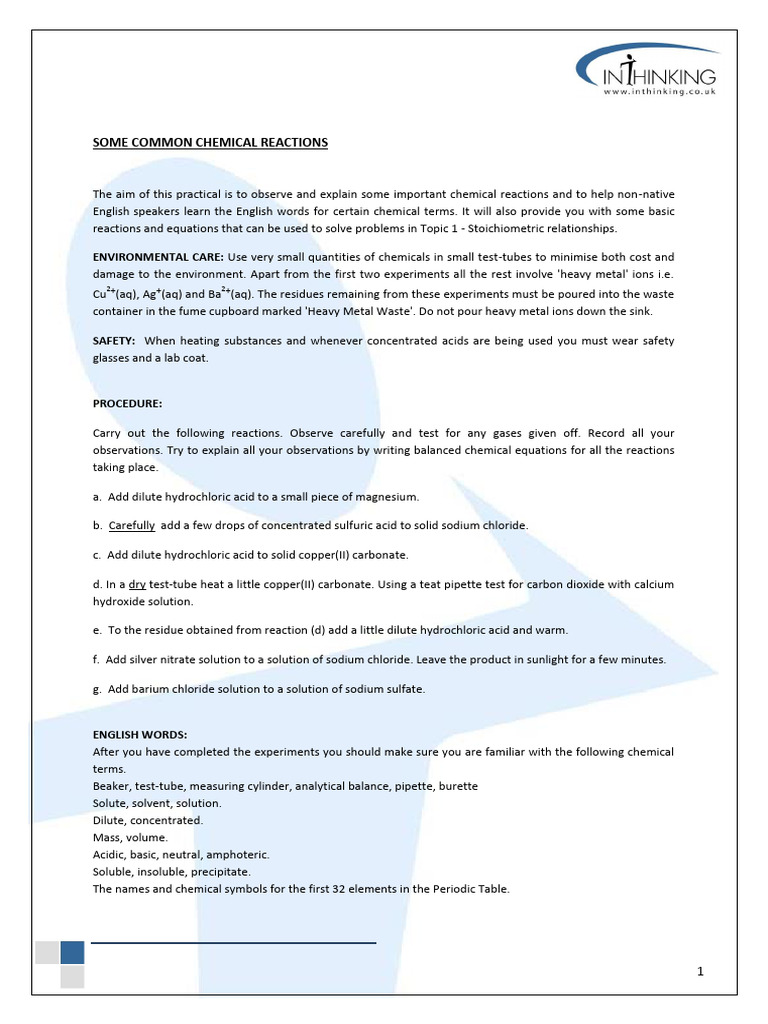 Common Chemical Reactions | PDF