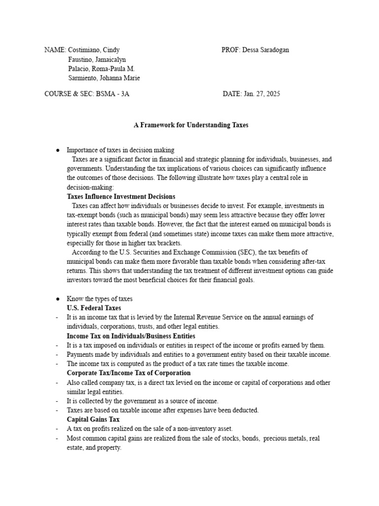 Strategic Tax Management Report-A Framework For Understanding Taxes ...