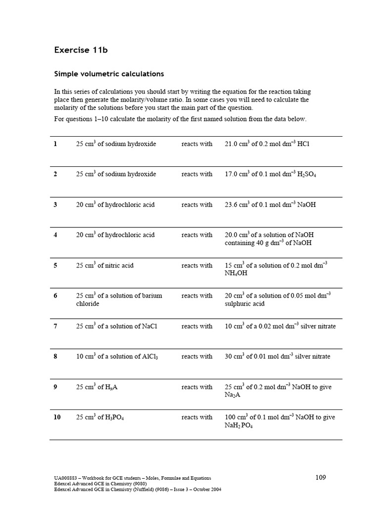 Pages From EDEXCEL Ex11b Volumetric Calcs | PDF