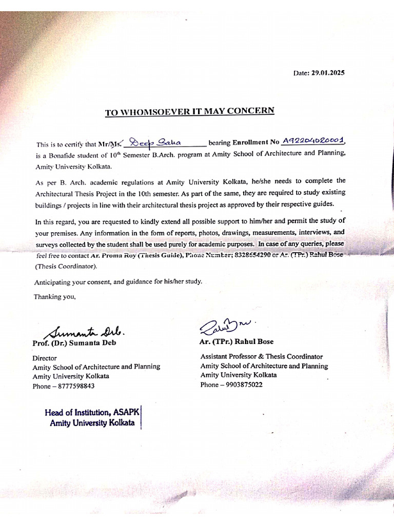 Bona Fide Letter | PDF