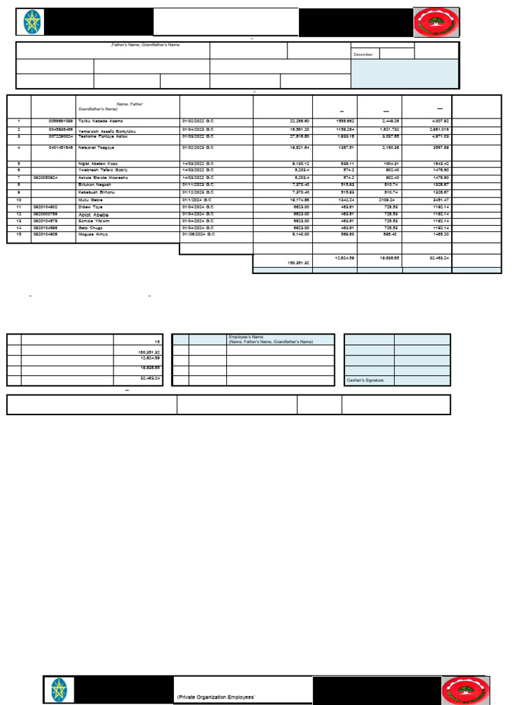 Pension Contribution Form Ethiopia | PDF | Payroll | Economies