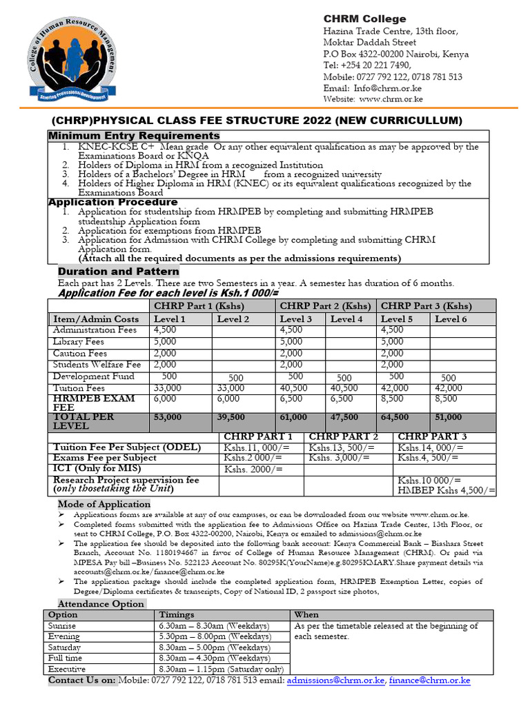 CHRP Fee Structure 2022 New Curricullum Physical Class Revised | PDF ...