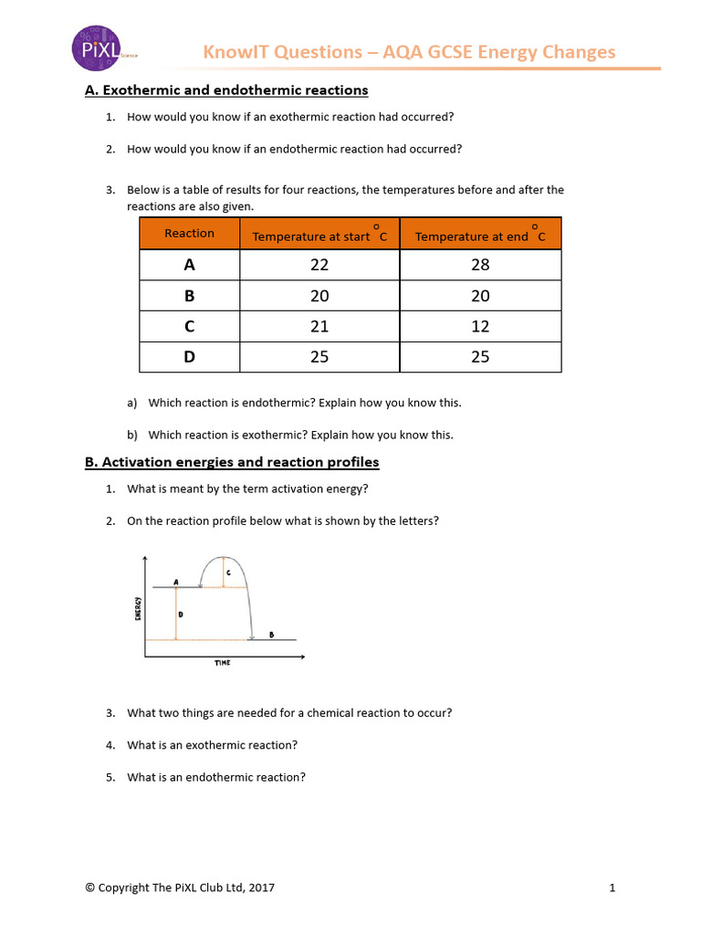 AQA_Chemistry_Energy_Changes_KnowIT_GCSE_QUESTIONS | PDF | Chemical ...