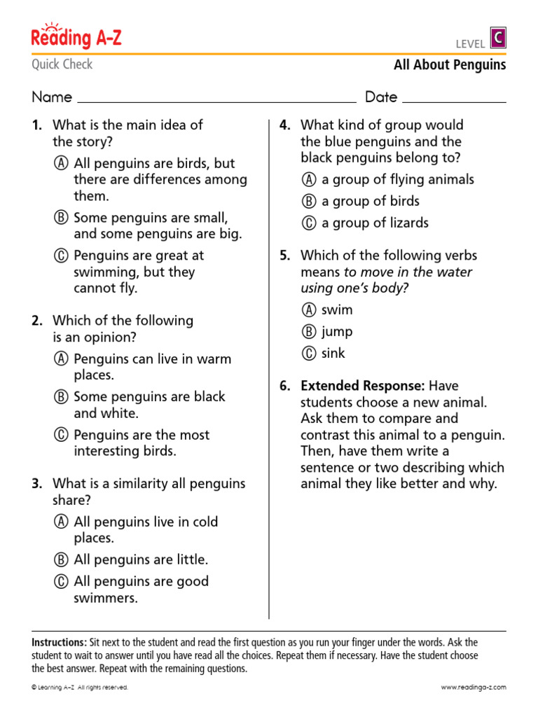 Raz cqlc47 Allaboutpenguins | PDF | Penguin | Question
