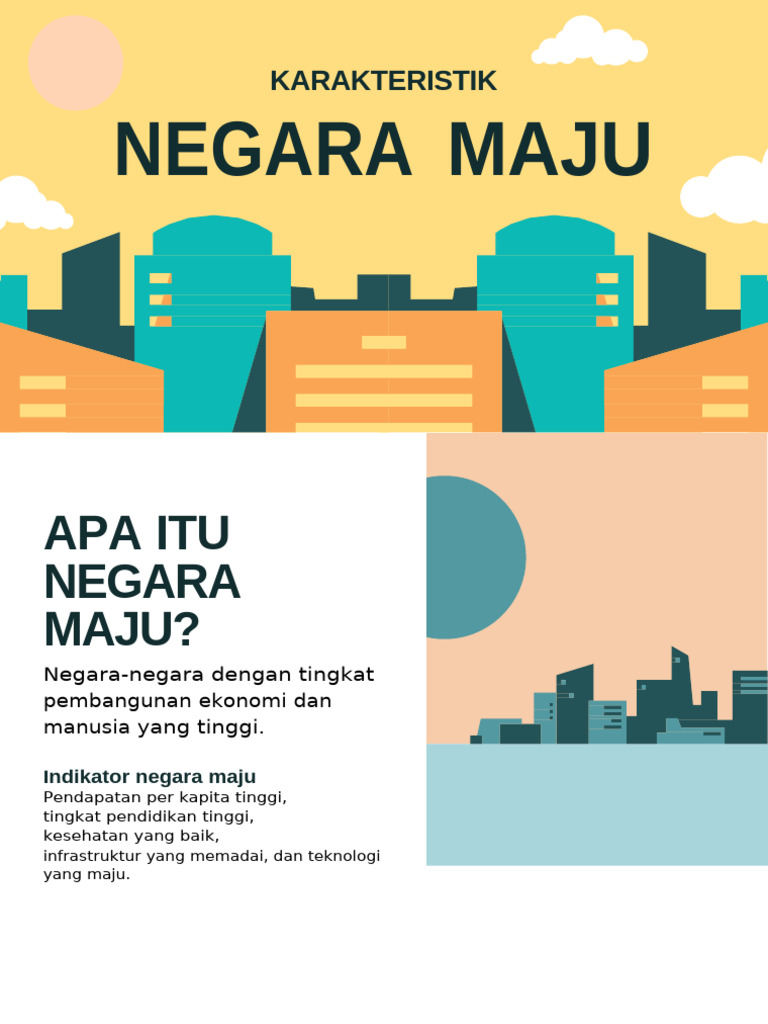 Karakteristik Negara Maju Presentasi Kuning Biru Putih Gaya Ilustratif | PDF