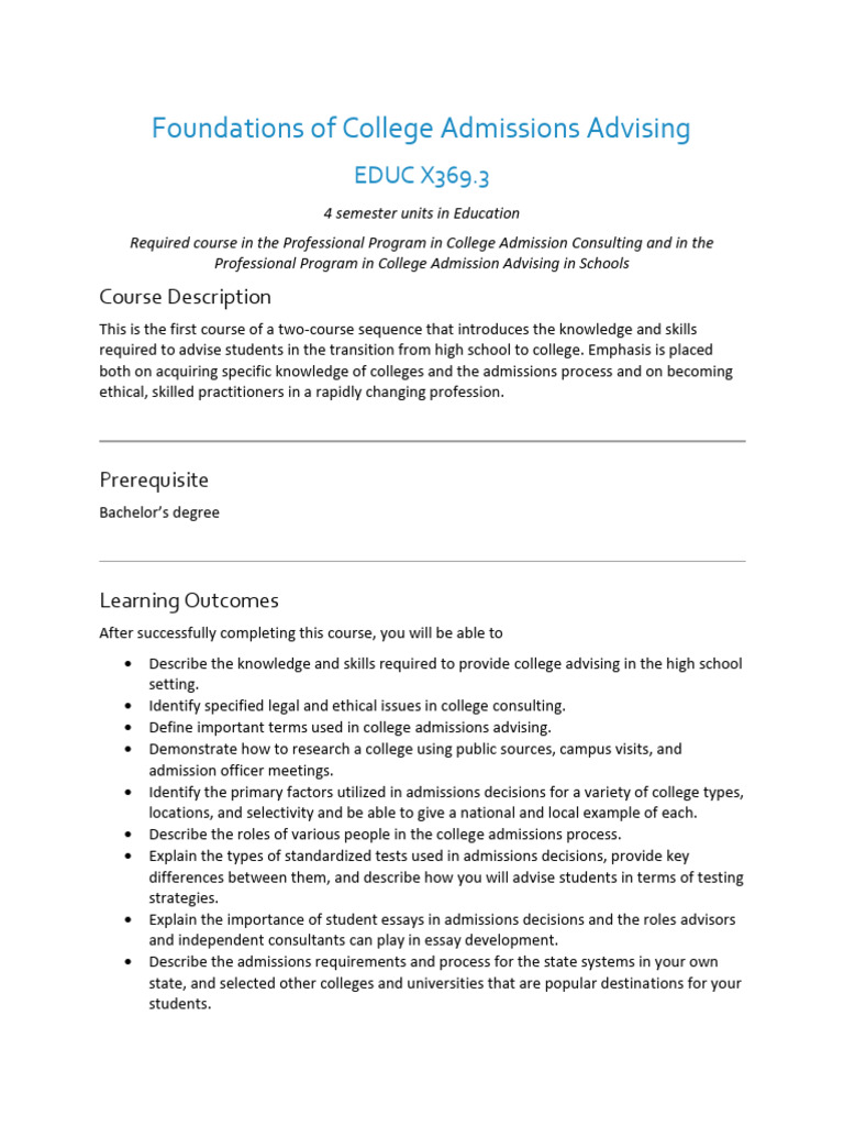 EDUC X369.3 Syllabus | PDF | College Admissions In The United States ...