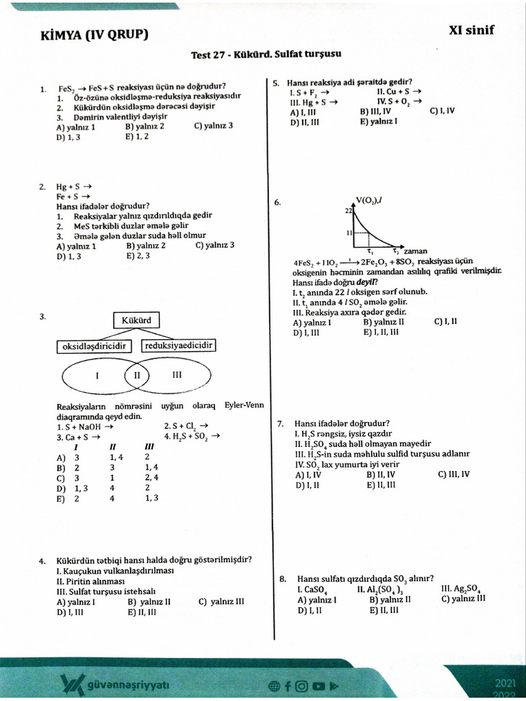 4-Cü Qrup. Quiz 27. Kükürd. Sulfat Turşusu. | PDF