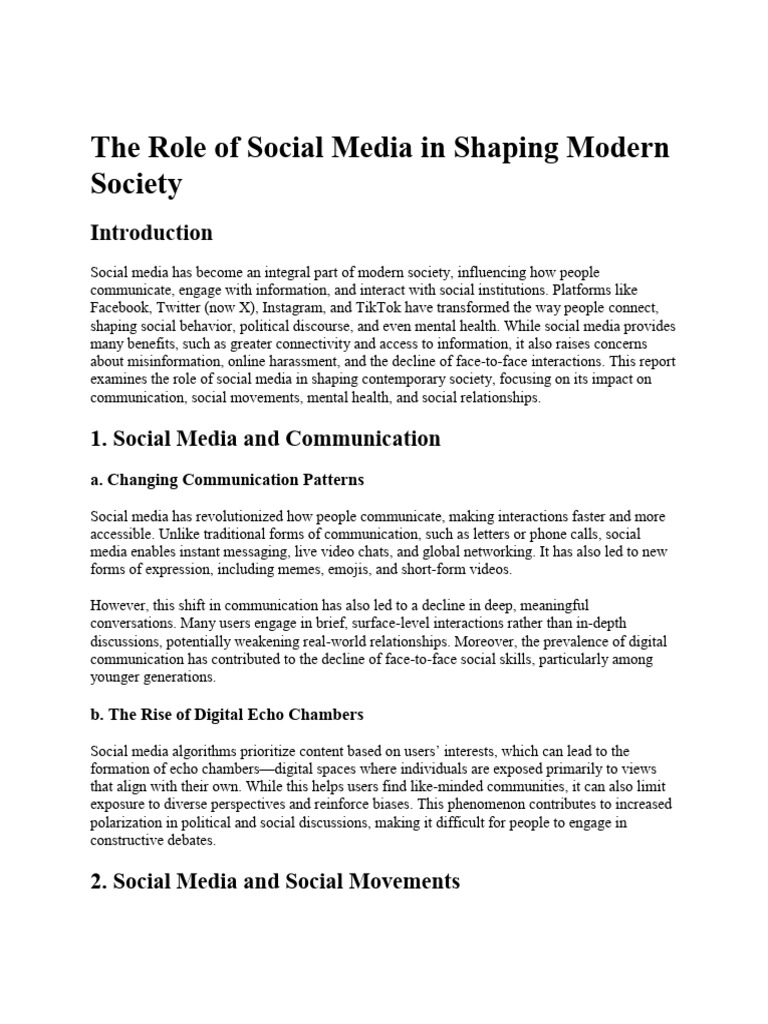 The Role of Social Media in Shaping Modern Society | PDF | Social Media ...