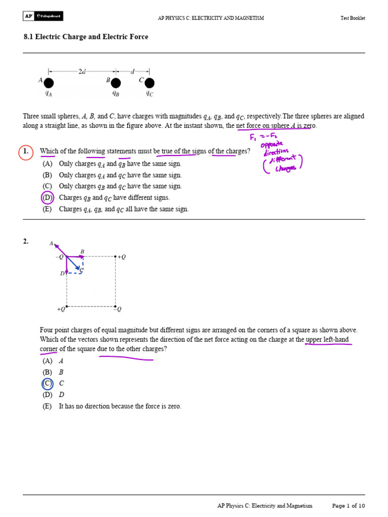 Analyzing Electric Forces on Charges | PDF