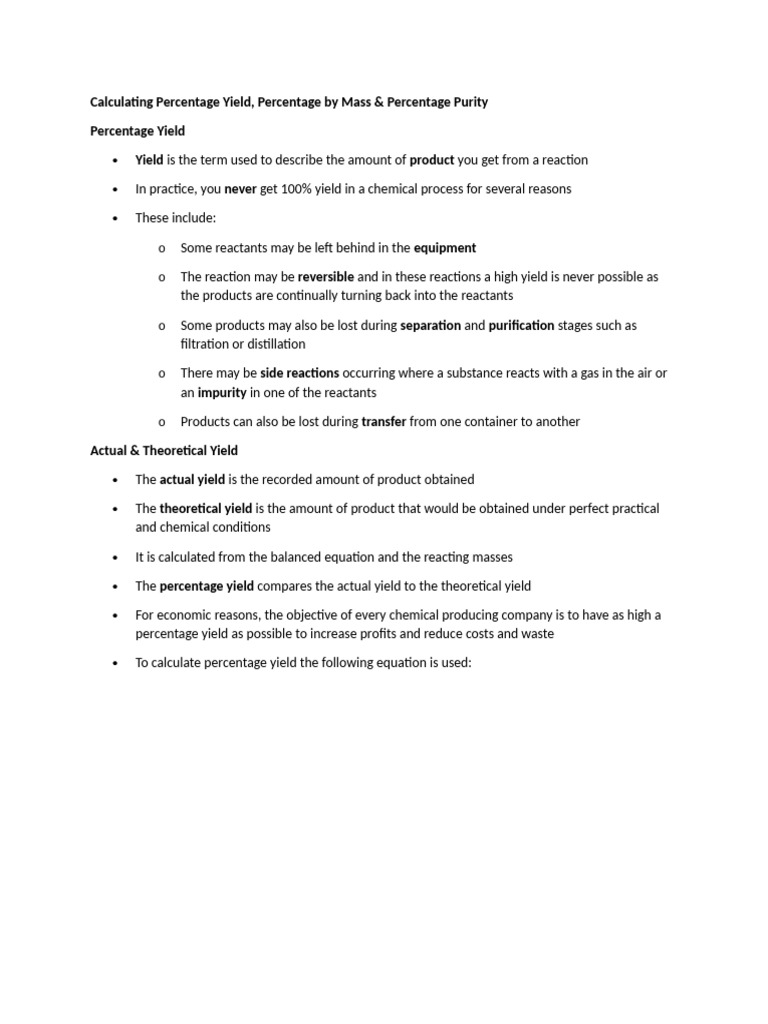 Calculating Percentage Yield & Purity | PDF