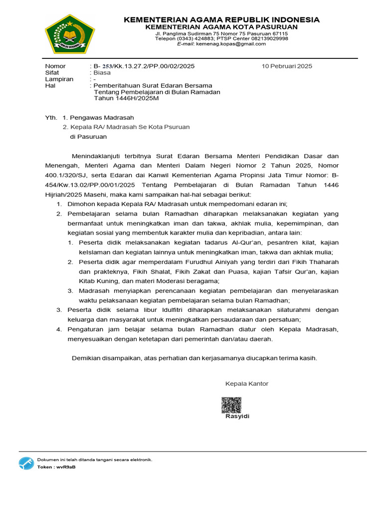 Surat Edaran Bersama Pembelajaran Di Bulan Ramadhan 2025 | PDF