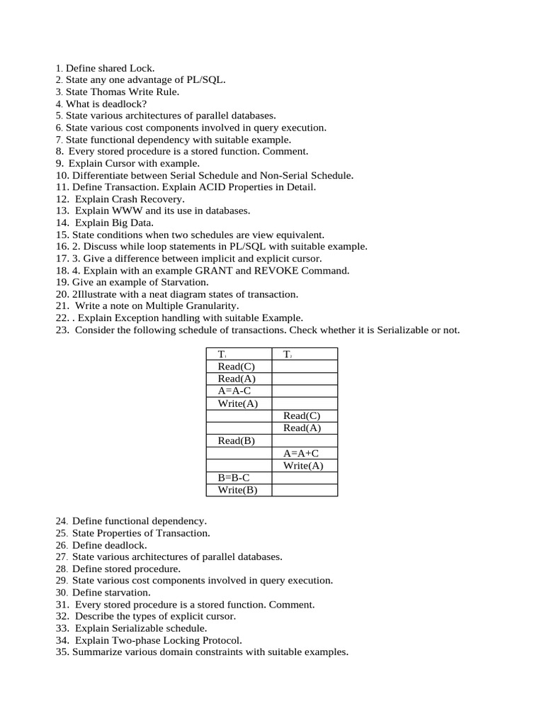 ADB Question Bank OCT 24 | PDF | Pl/Sql | Database Transaction