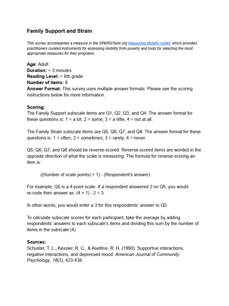 Family Support and Strain Survey Tool | PDF