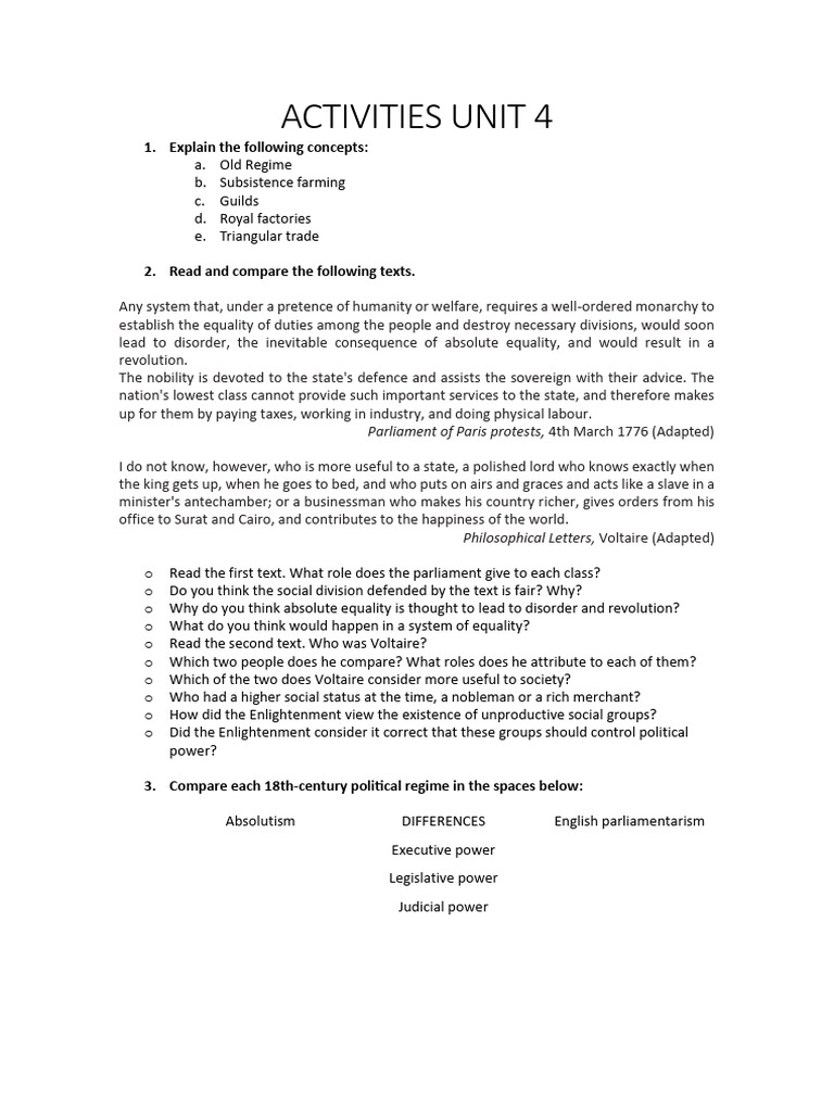 Unit 4. Activities Old Regime | PDF | Liberty | Natural Law
