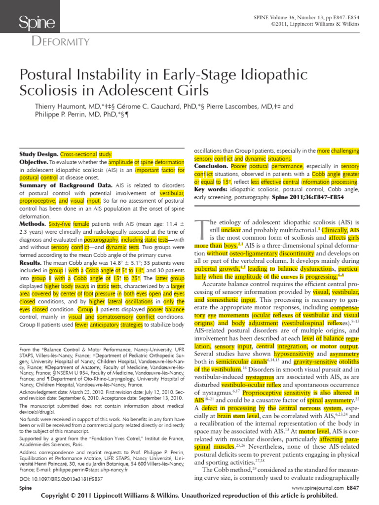 Editor 16 Postural Instability in Early-Stage Idiopathic Scoliosis in Adolescent Girls | PDF ...