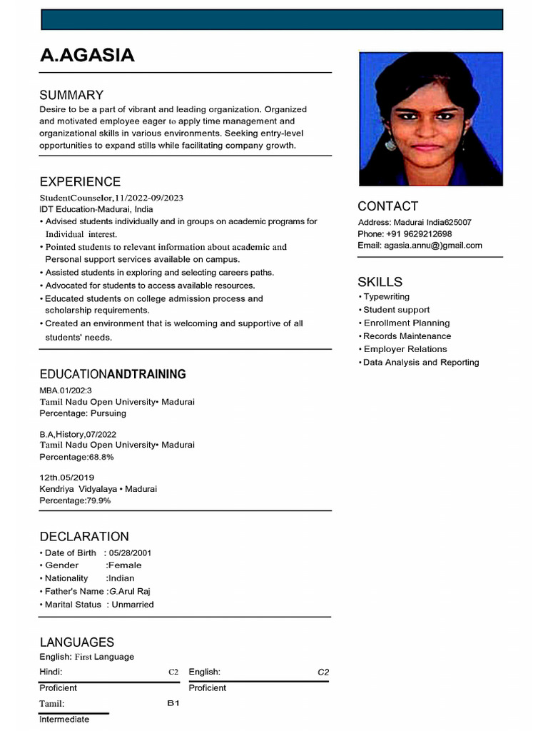 Agasia Resume | PDF