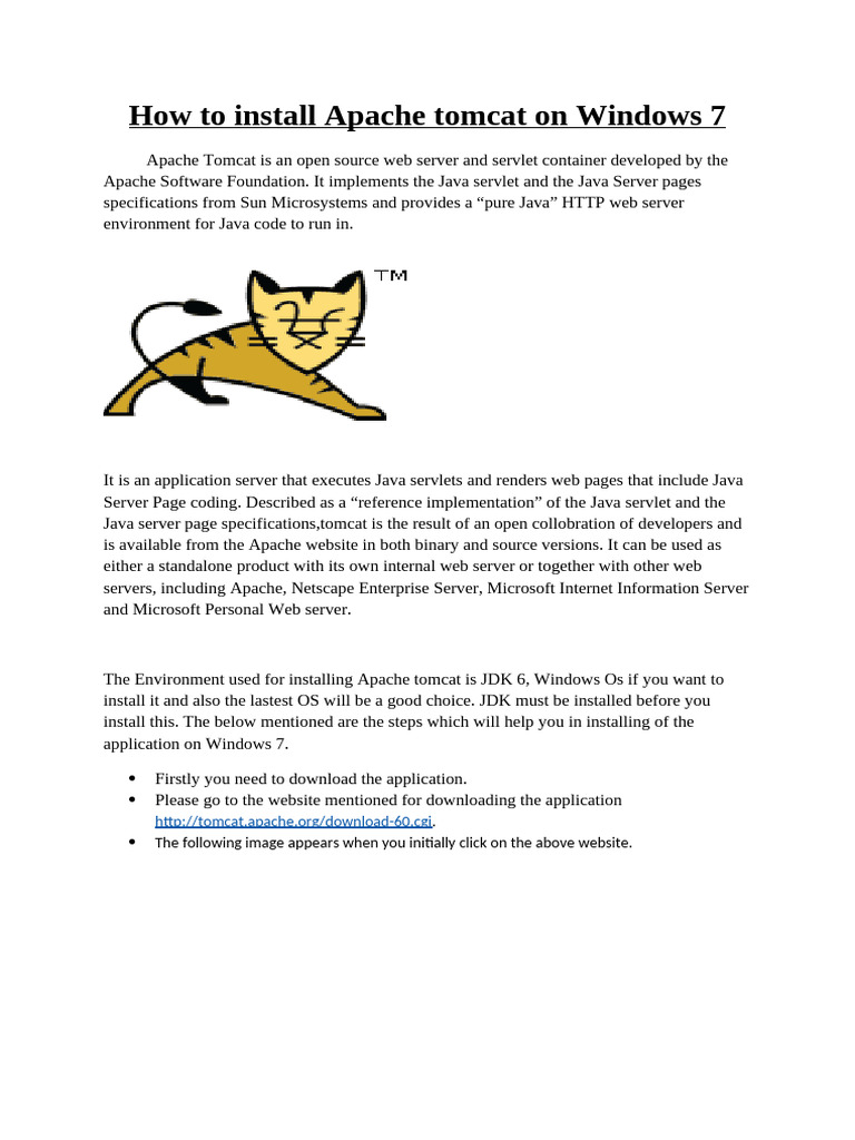 How To Install Apache Tomcat On Windows 7 | PDF