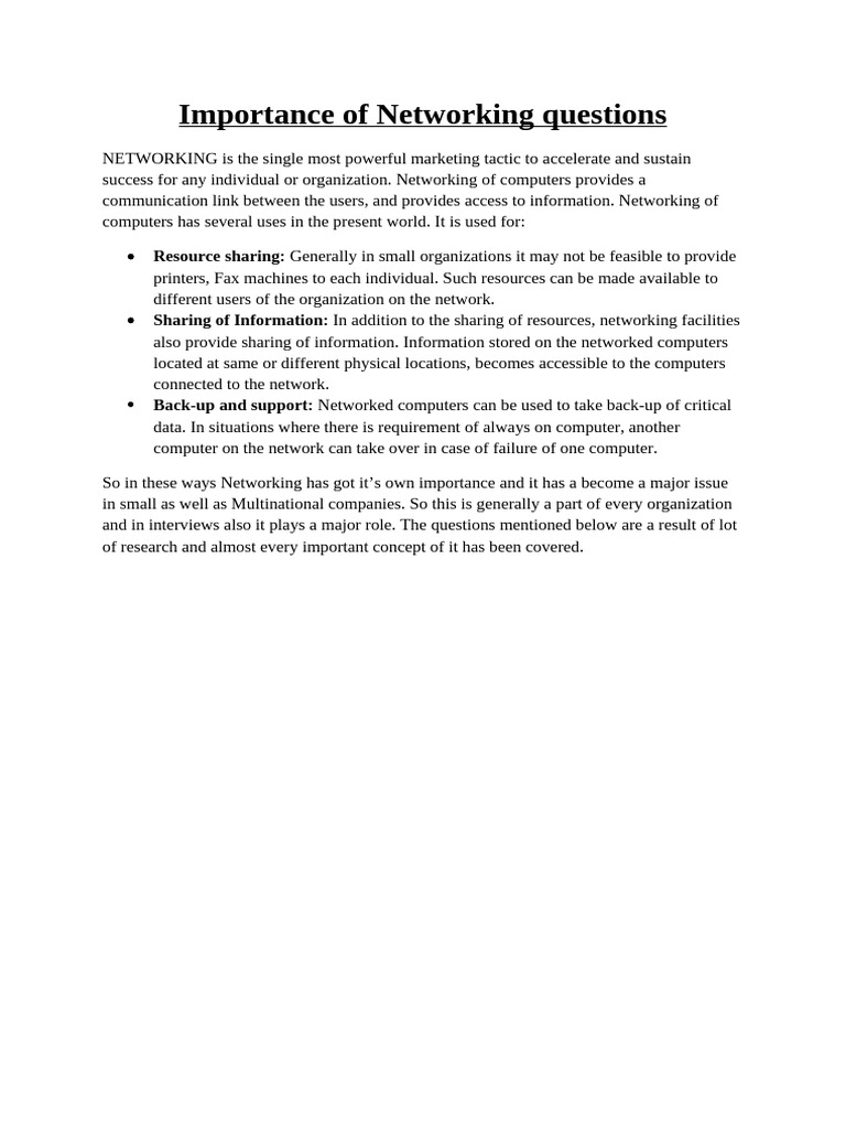 Importance of Networking Questions | PDF