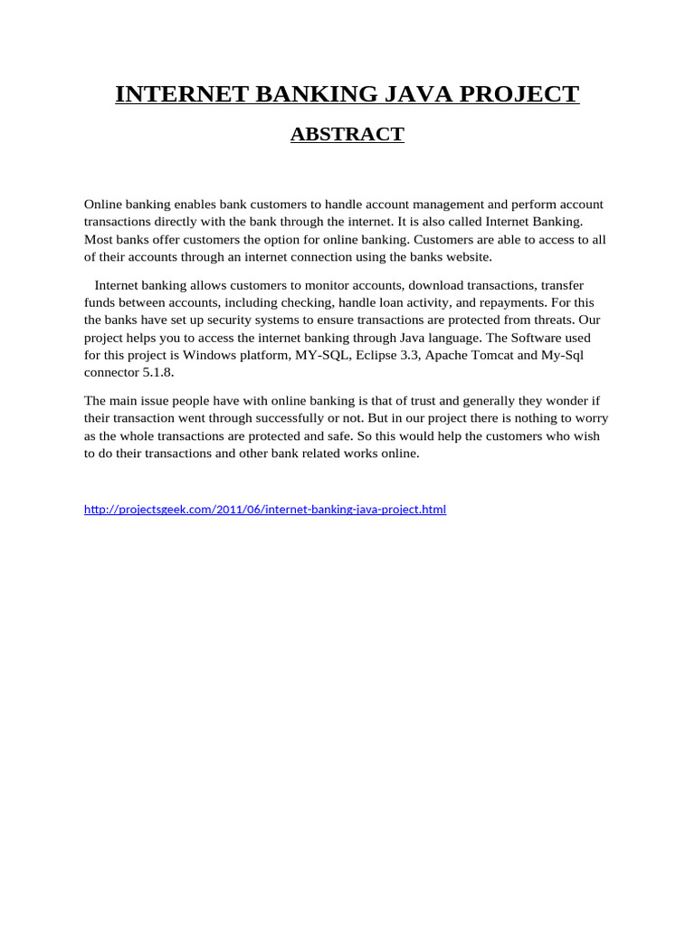 INTERNET BANKING JAVA PROJECT | PDF