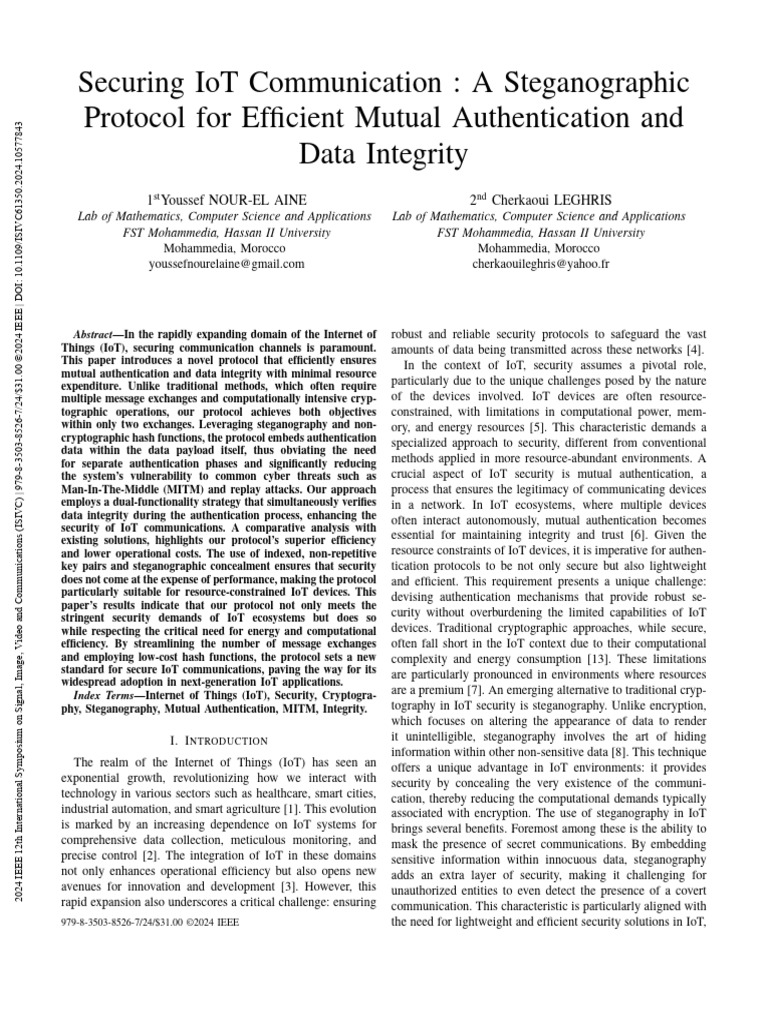 IoT Security: Efficient Steganographic Protocol | PDF | Internet Of Things | Cryptography