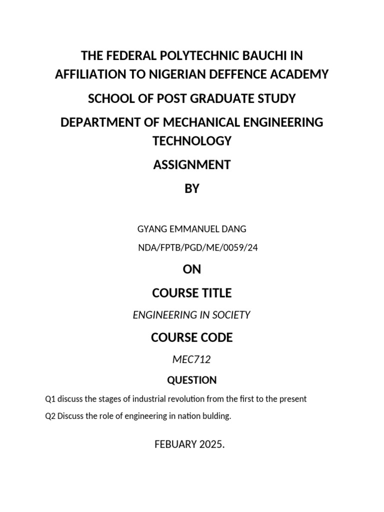 The Federal Polytechnic Bauchi Eec442 Cover Page | PDF