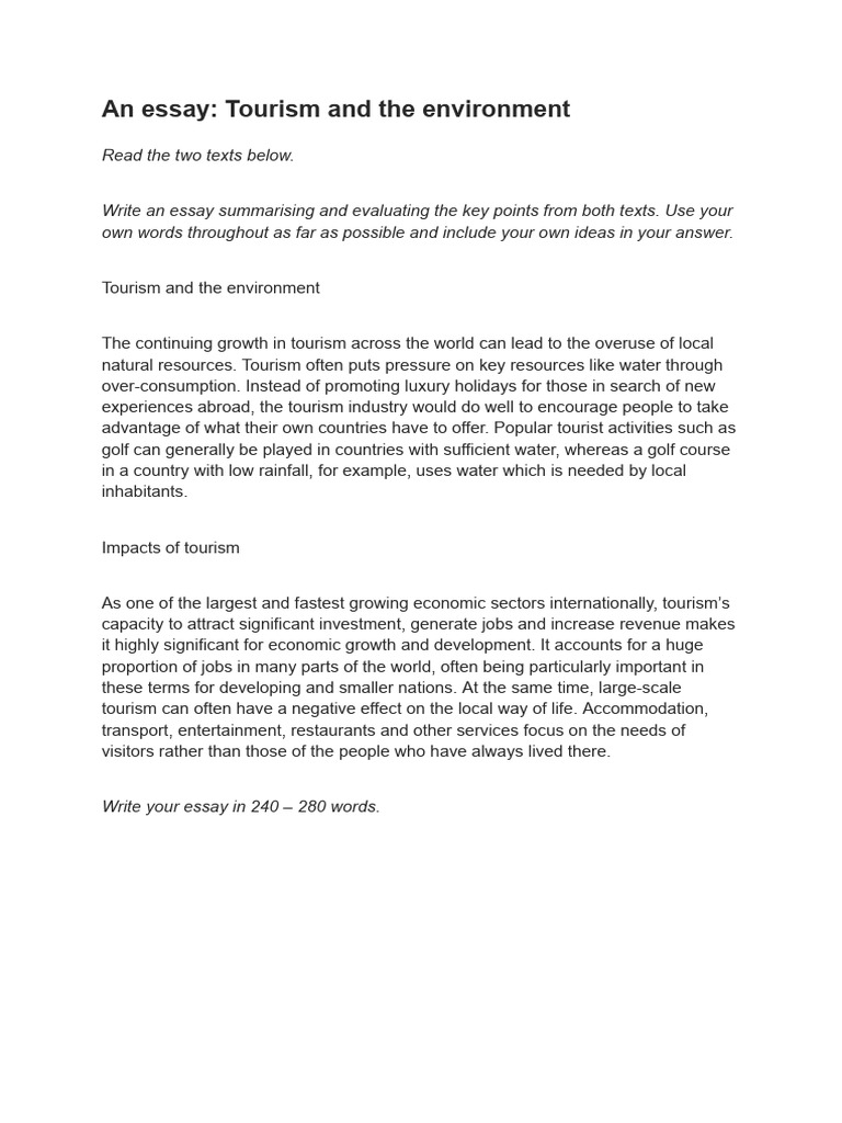 An Essay - Tourism and The Environment | PDF