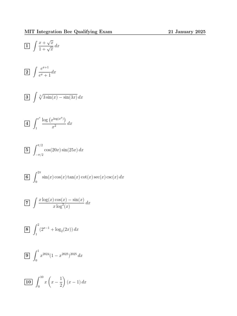 Mit Integration Bee Exam Prep Pdf