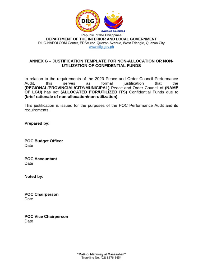 Annex G Justification Template Non Allocation and Non Utilization of CF | PDF