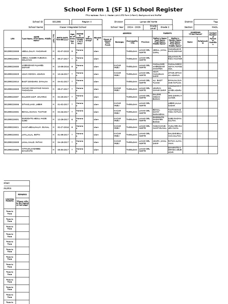 Grade 2 School Register 2024-25 | PDF