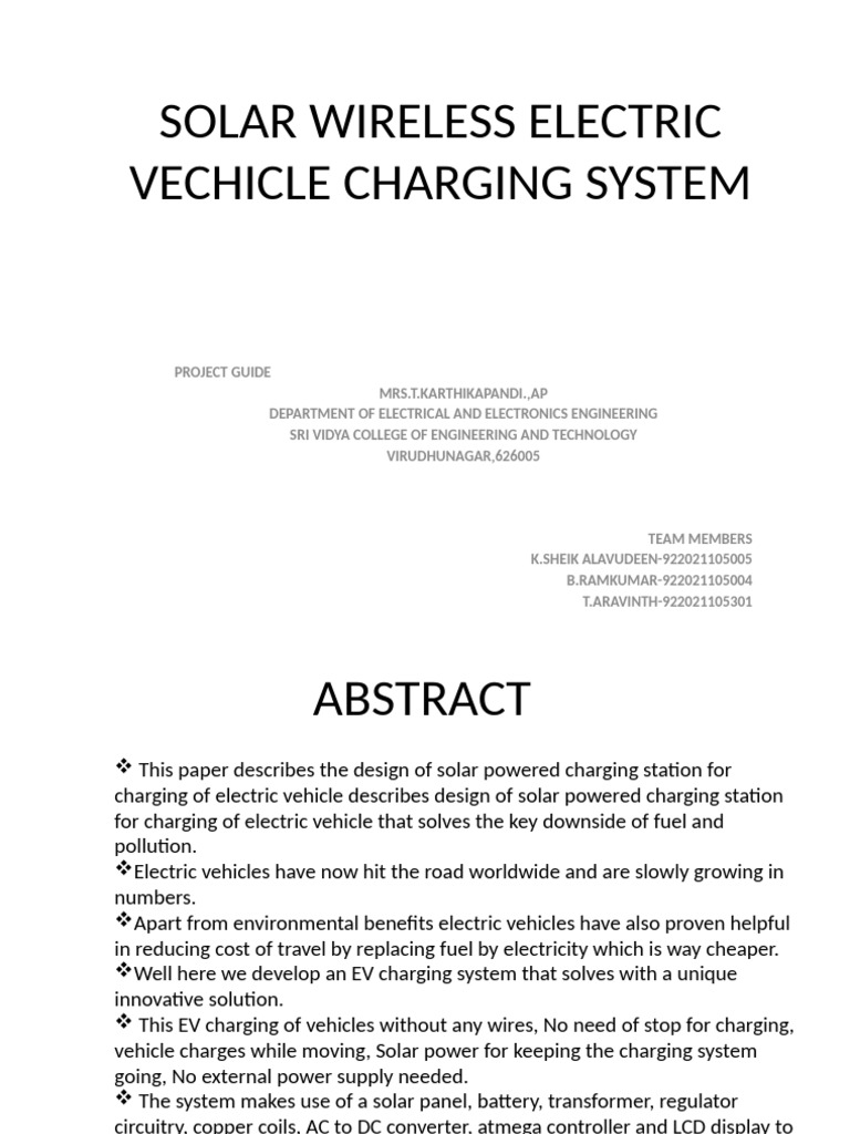 Solar Wireless EV Charging System Guide | PDF | Electric Vehicle ...