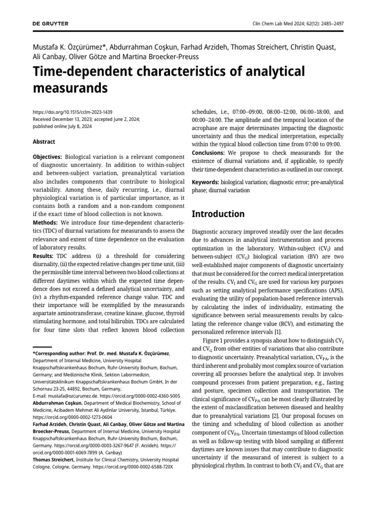Time-Dependent Characteristics of Measurands | PDF | Circadian Rhythm ...