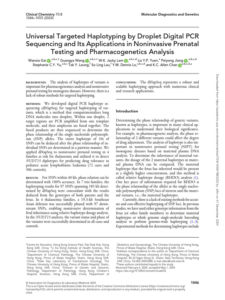 Universal Targeted Haplotyping by Droplet Digital PCR Sequencing and Its Applications in ...