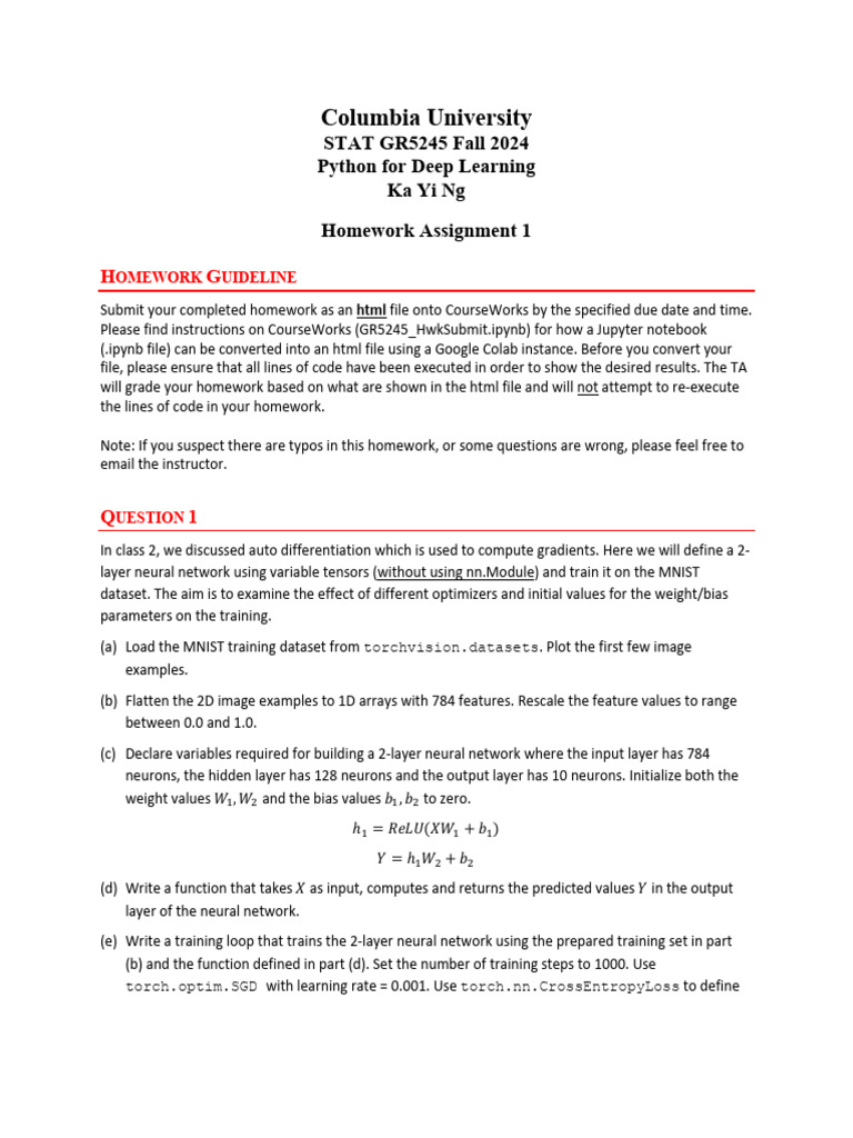 2024 GR5245 HW1 - Due0929 - 11pm | PDF | Applied Mathematics | Machine Learning