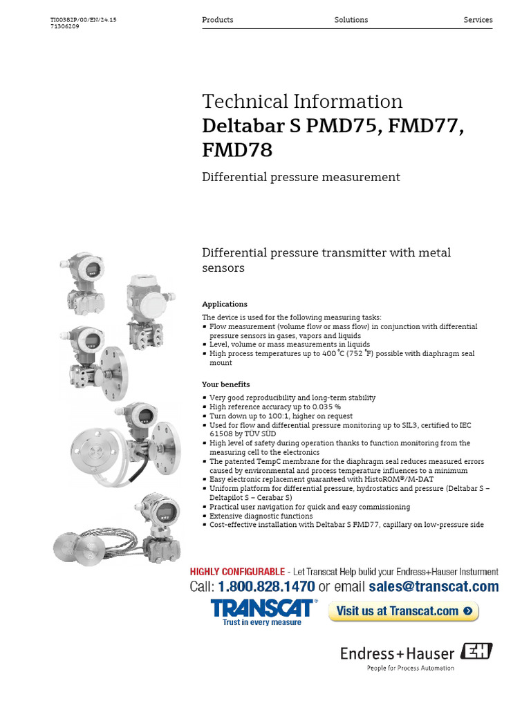 Endress Hauser Deltabar S MD75 FMD77 FMD78 Datasheet | PDF | Pressure ...