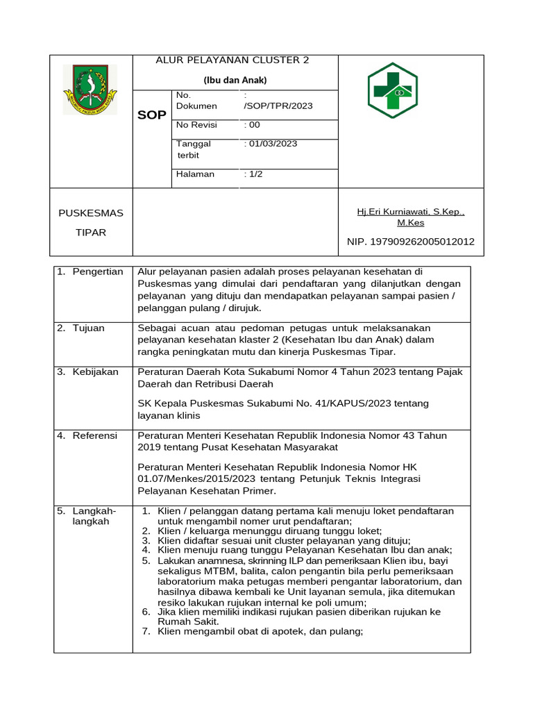 SOP Alur Pelayanan Cluster 2 | PDF