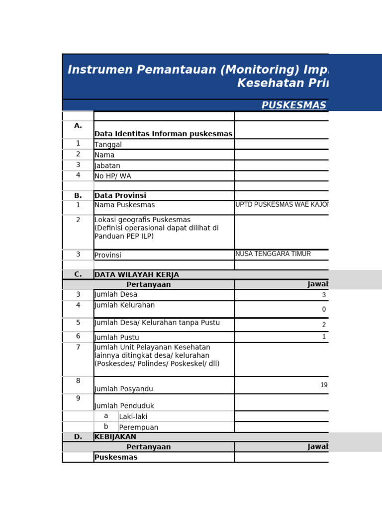 Penting Instrument Monev Ilp Yang Harus Di Isi Puskesmas Wae Kajong | PDF