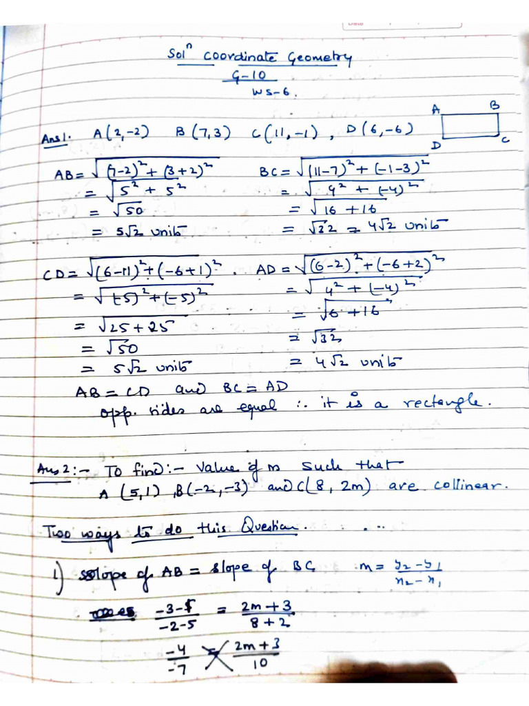 Coordinate Geometry Answer Key | PDF