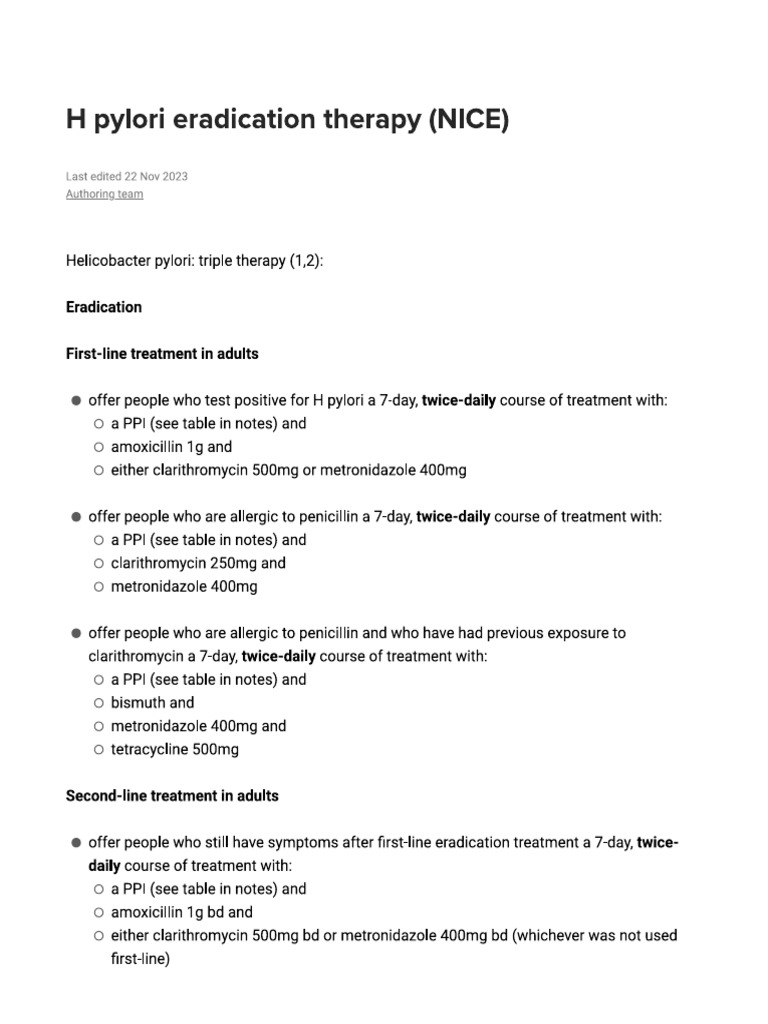 H Pylori Eradication Therapy (NICE) - GPnotebook | PDF