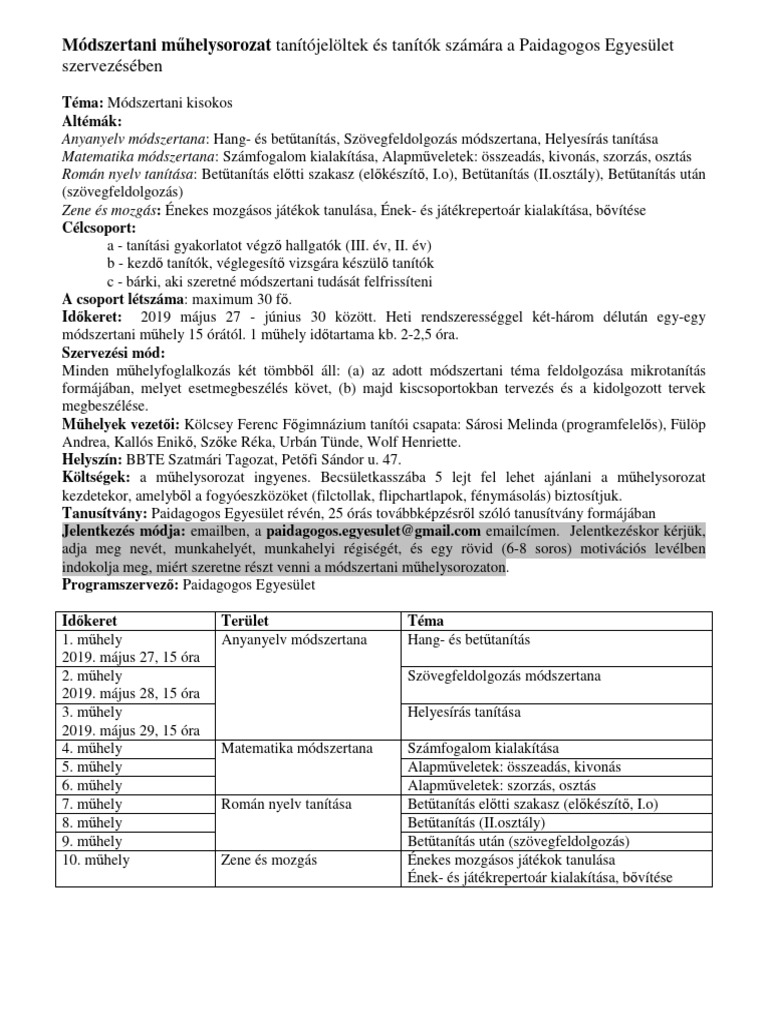 Modszertani Muhely Felhivas1 | PDF
