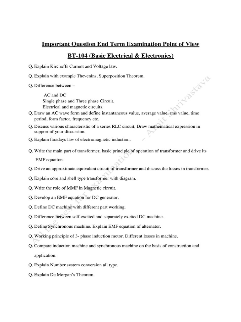 Important Question BEEE(BT-104) | PDF