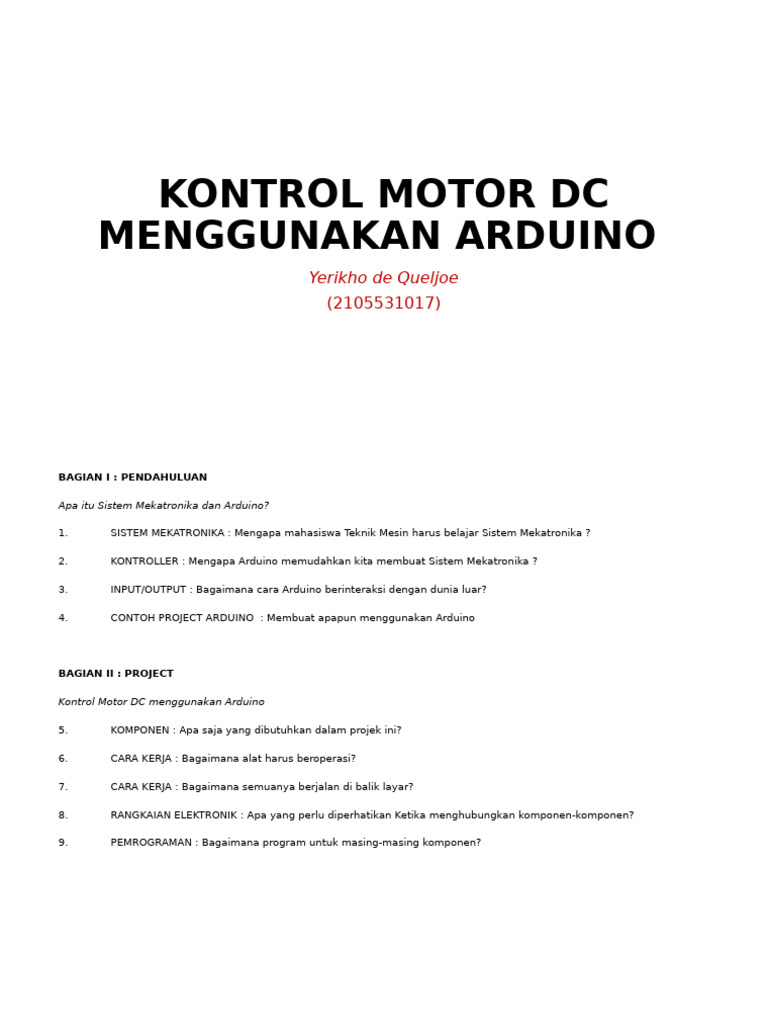Kontrol Motor DC Menggunakan Arduino | PDF