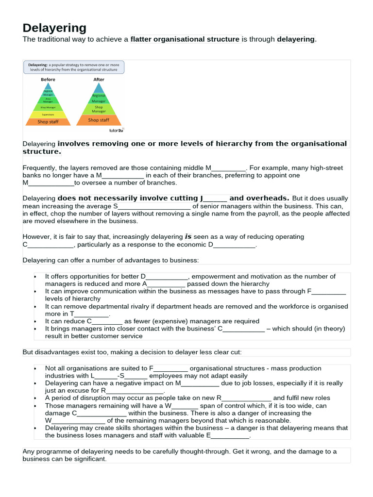 Delayering Missing Word Worksheet | PDF | Organizational Structure ...