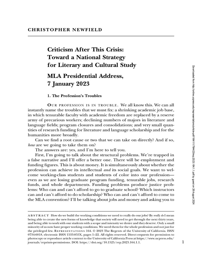 Newfield, Criticism After This Crisis | PDF | Humanities | Knowledge