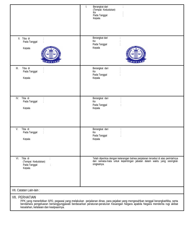 Form SPPD Surat Perjalanan Dinas | PDF