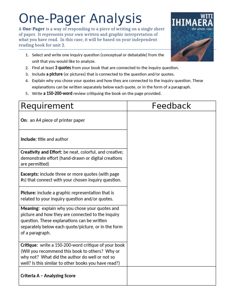 The Whale Rider - Onepager | PDF | Books | Cognitive Science