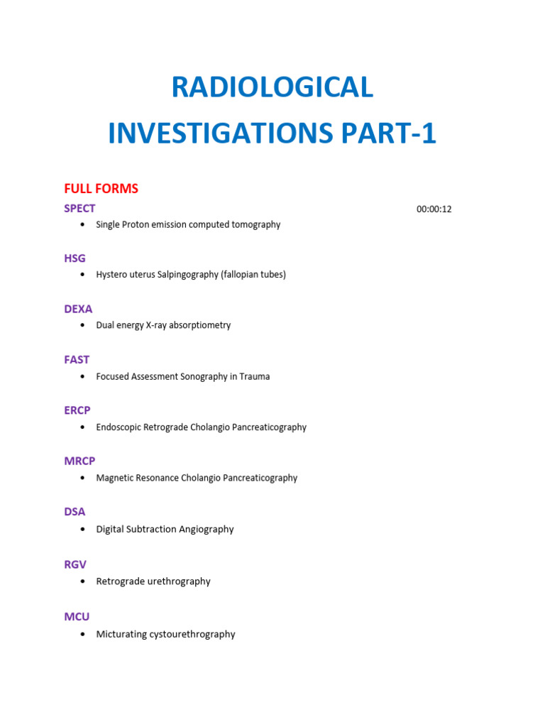 Radiology Investigations Part-1 Atf | PDF | Radiography | Ct Scan