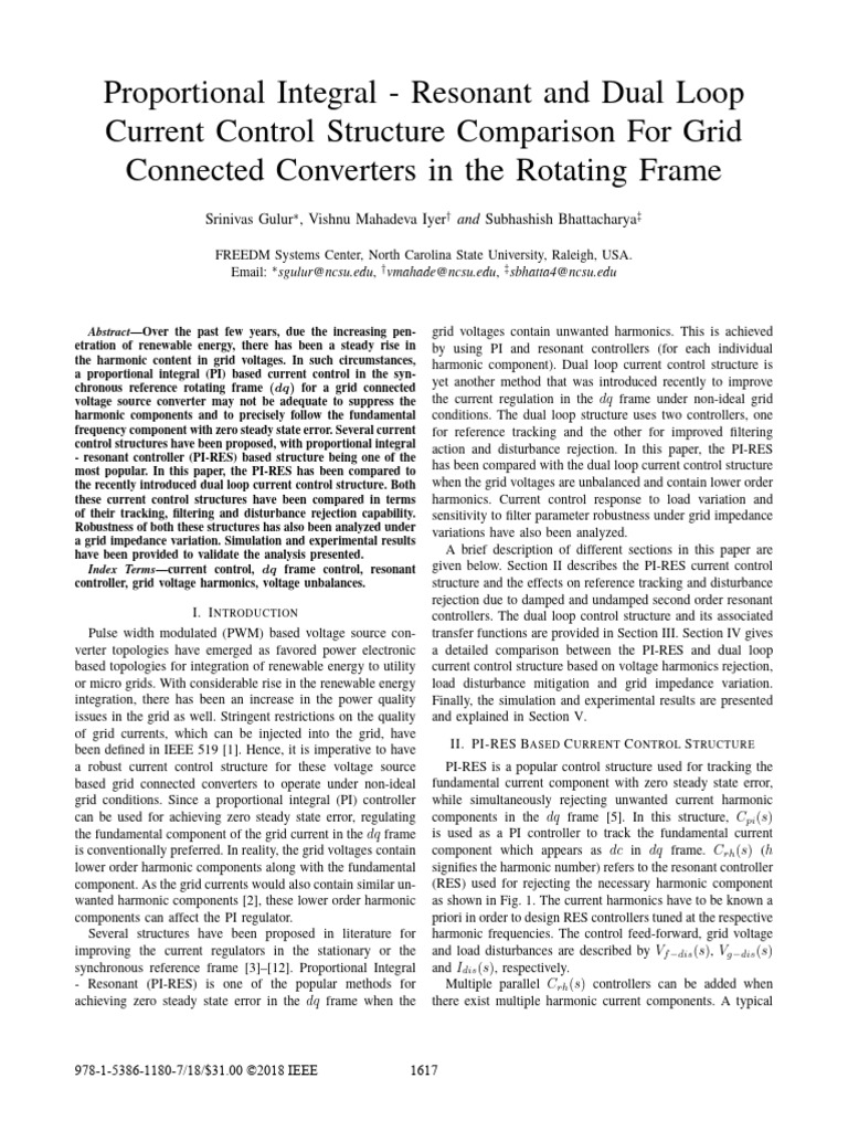 Proportional Integral Resonant and Dual Loop Current Control Structure Comparison For Grid ...